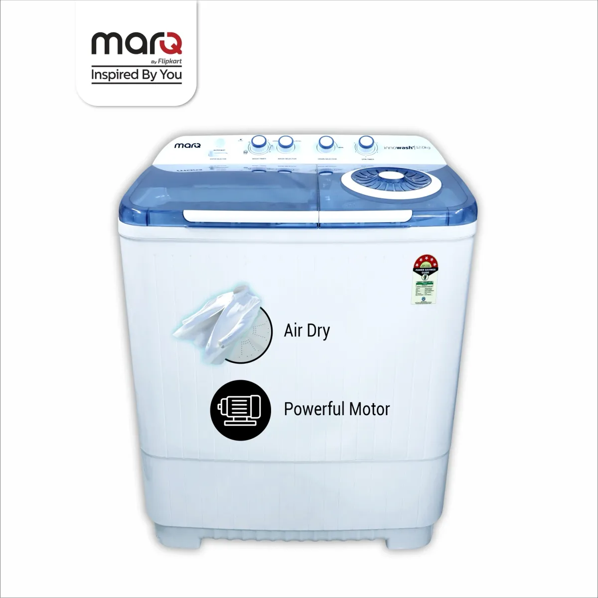 MarQ By Flipkart MQVSA1205NNNHW 12 kg Semi Automatic Washing Machine ...