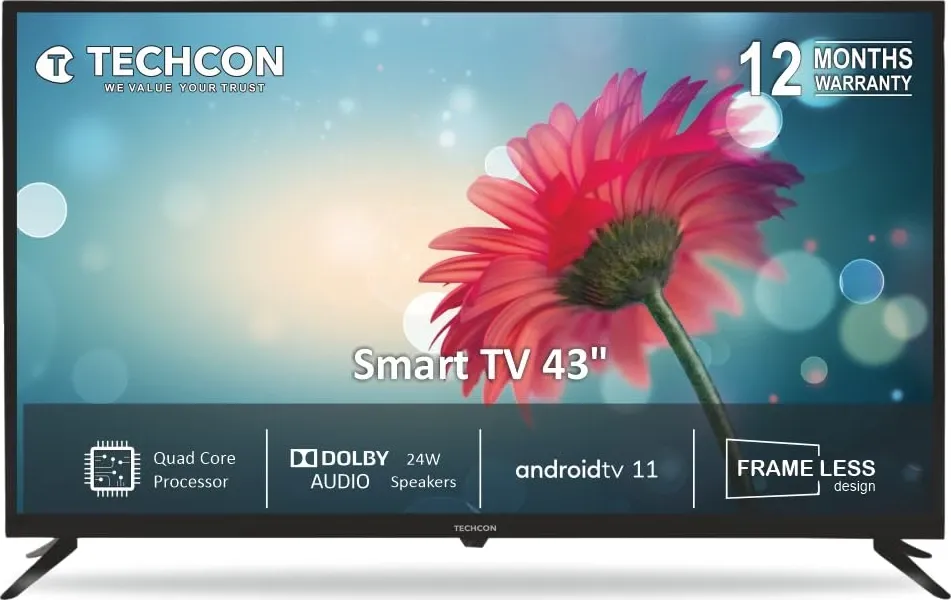 Techcon T432G10 43 inch Quad HD 2K Smart LED TV Price in India 2025, Full Specs & Review | Smartprix