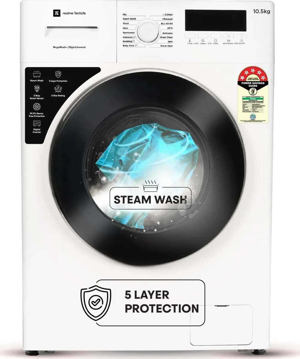 Realme TechLife RMFL1055NHIJW 10.5 Kg Fully Automatic Front Load ...