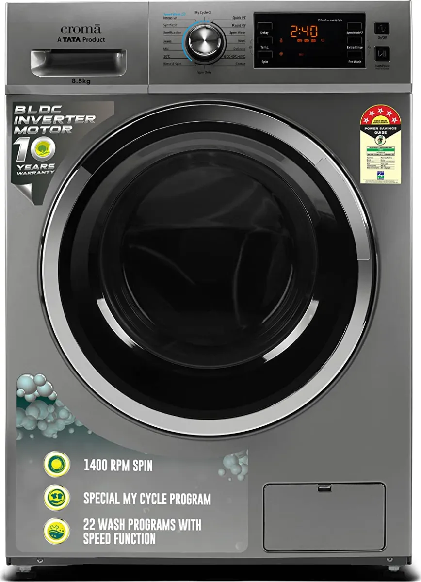 Croma CRLWFL0755W7904 8.5 kg Fully Automatic Front Load Washing Machine ...