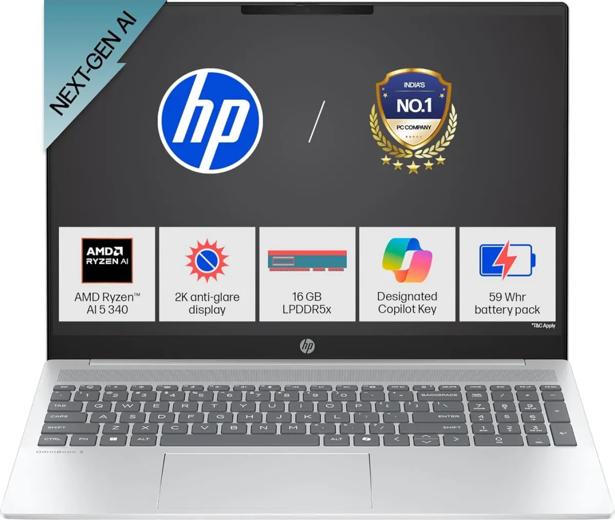 HP OmniBook 5 Next Gen AI 16-ag1037au Laptop (AMD Ryzen AI 5 340/ 16GB ...