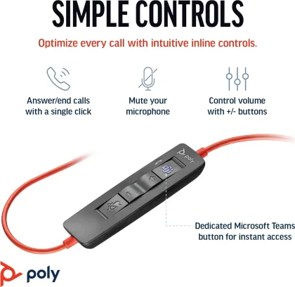 Poly Blackwire 3320 Type-C Wired Headphones Price in India 2025, Full ...