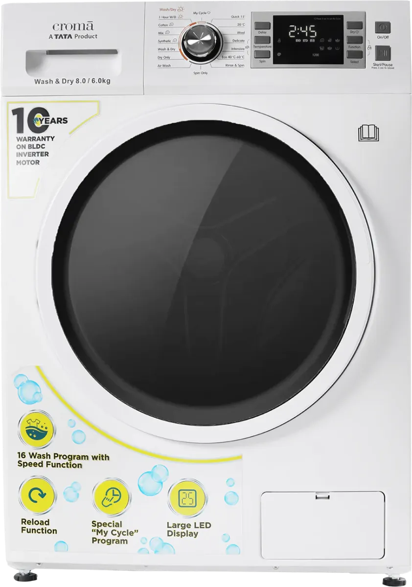Croma CRLWWD0805W7991 8 kg Fully Automatic Front Load Washing Machine ...